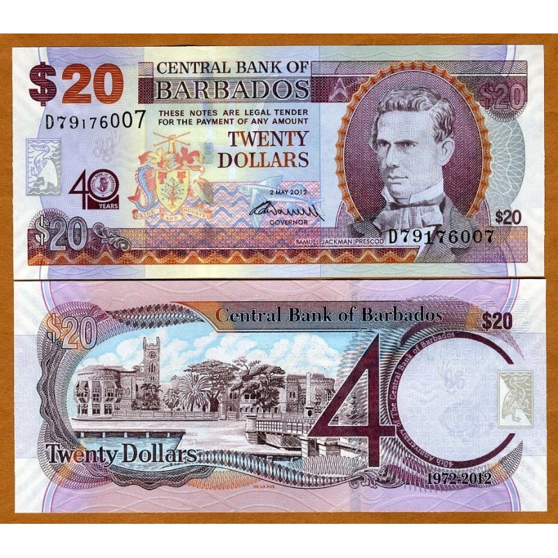 BARBADOS 20 DOLARES 2012 CIUDAD PUENTE y SAMUEL JACKMAN Pick 72 BILLETE ...