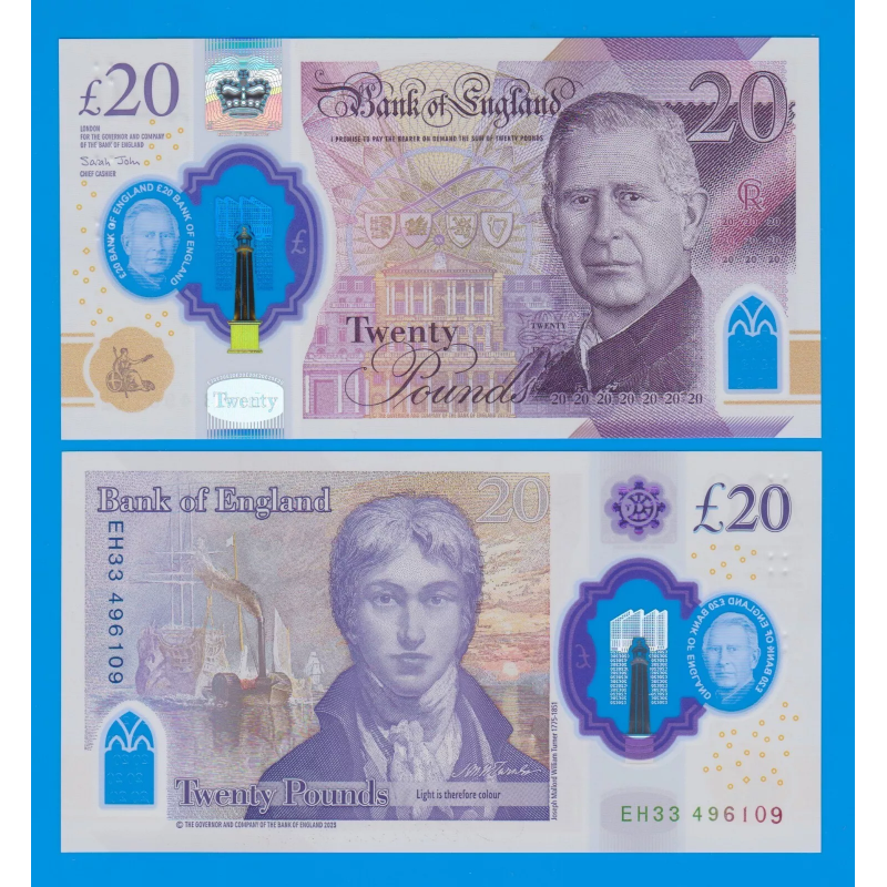 . 1º BILLETE de CARLOS III x INGLATERRA 20 LIBRAS 2024 KING CHARLES III ...