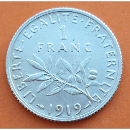FRANCIA 1 FRANCO 1919 SEMEUSE - SEMBRADORA KM.844.1 PLATA EBC- France 1 Franc silver coin