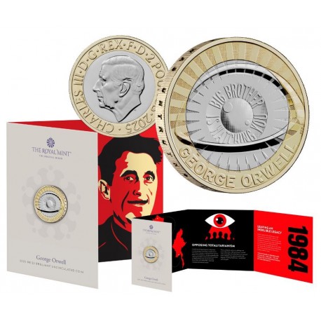 . 1 aaaaaaaacoin @12/MARZO Envïo@ INGLATERRA 2 LIBRAS 2025 GEORGE ORWELL Libro 1984 MONEDA ...