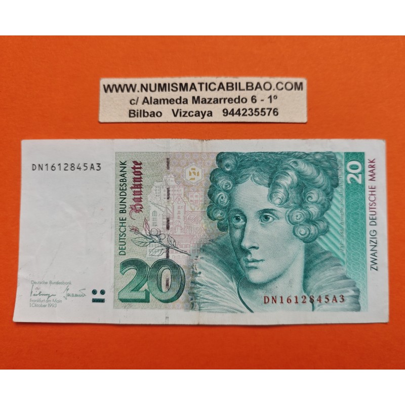 . @PVP NUEVO 85@ ALEMANIA 20 MARCOS 1993 ANNETTE VON DROSTE Serie DN ...