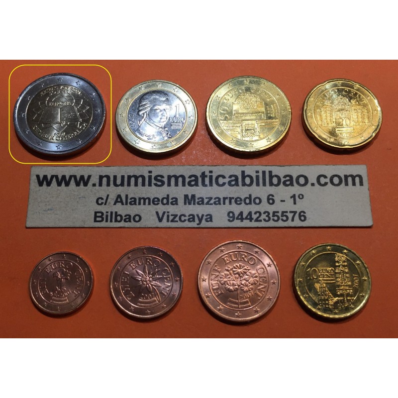 1º AÑO CON NUEVO MAPA x AUSTRIA MONEDAS EURO 2007 SC 1+2+5+10+20+50 ...