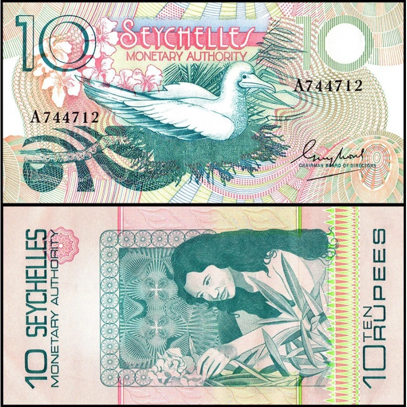 SEYCHELLES 10 RUPIAS 1983 AVE EN NIDO y NATIVA Pick 28 BILLETE SC 10 ...